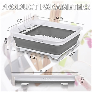 UMIKAkitchen Collapsible Dish Drying Rack - Popup and Collapse for Easy Storage, Drain Water Directly into The Sink, Room for Eight Large Plates, Sectional Cutlery and Utensil Compartment