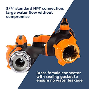 Giraffe Tools Garden Hose Splitter 2 Way Heavy Duty, 3/4" GHT Y Connector for Outdoor Faucet Spigot, Brass Fitting, Separate Shut Off Valve, Single Pack