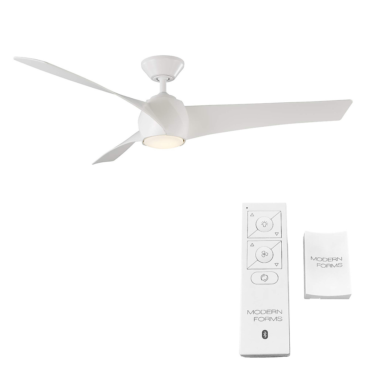 Modern Forms Twirl Smart Indoor and Outdoor 3-Blade Ceiling Fan 58in Matte White 3000K LED Light Kit and Remote Control worksworks with Alexa and iOS or Android App