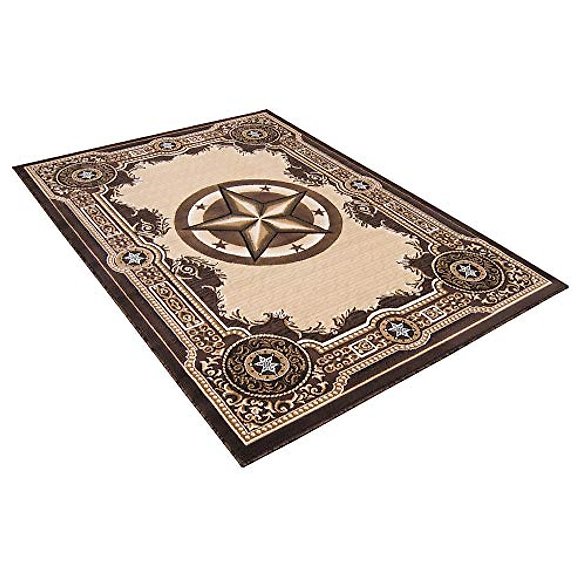 Allstar 5x7 Traditional Accent Rug in Berber with Chocolate Western Texas Star Design (5' x 7')
