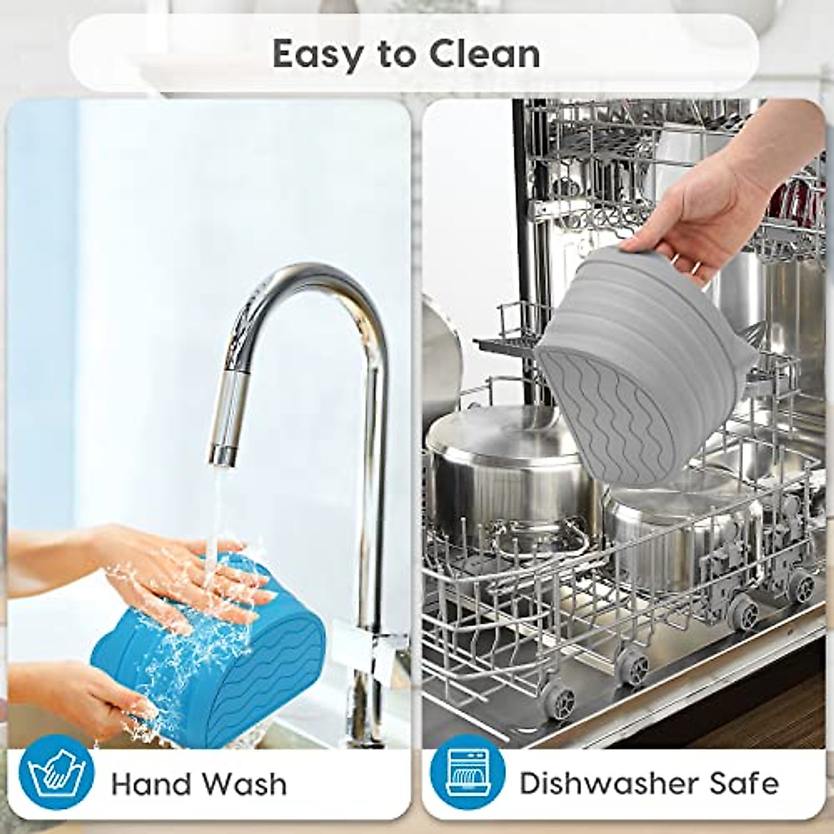 MMH Slow Cooker Divider Liner Fit for 6 QT Crockpot,Silicone Crock Pot Cooking Liners Insert for 6 Quart Pot | Reusable & Leakproof | BPA Free | Dishwasher Safe | Blue+Gray