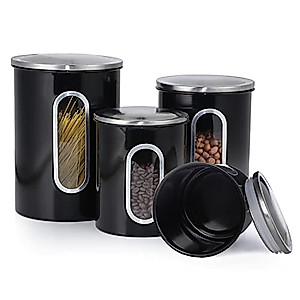 malmo Canisters Set, 4 Piece Food Container Window Kitchen Canister with Fingerprint Resistance Lids, Black