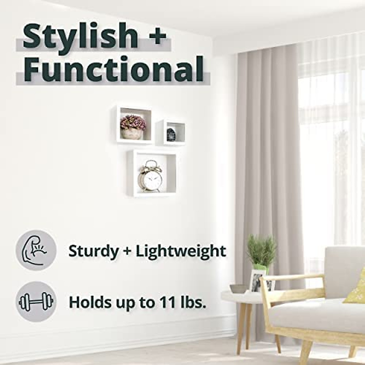 Greenco 3 Cube Floating Shelf, Easy-to-Assemble Floating Wall Mount Shelves for Bedrooms and Living Rooms, White Finish