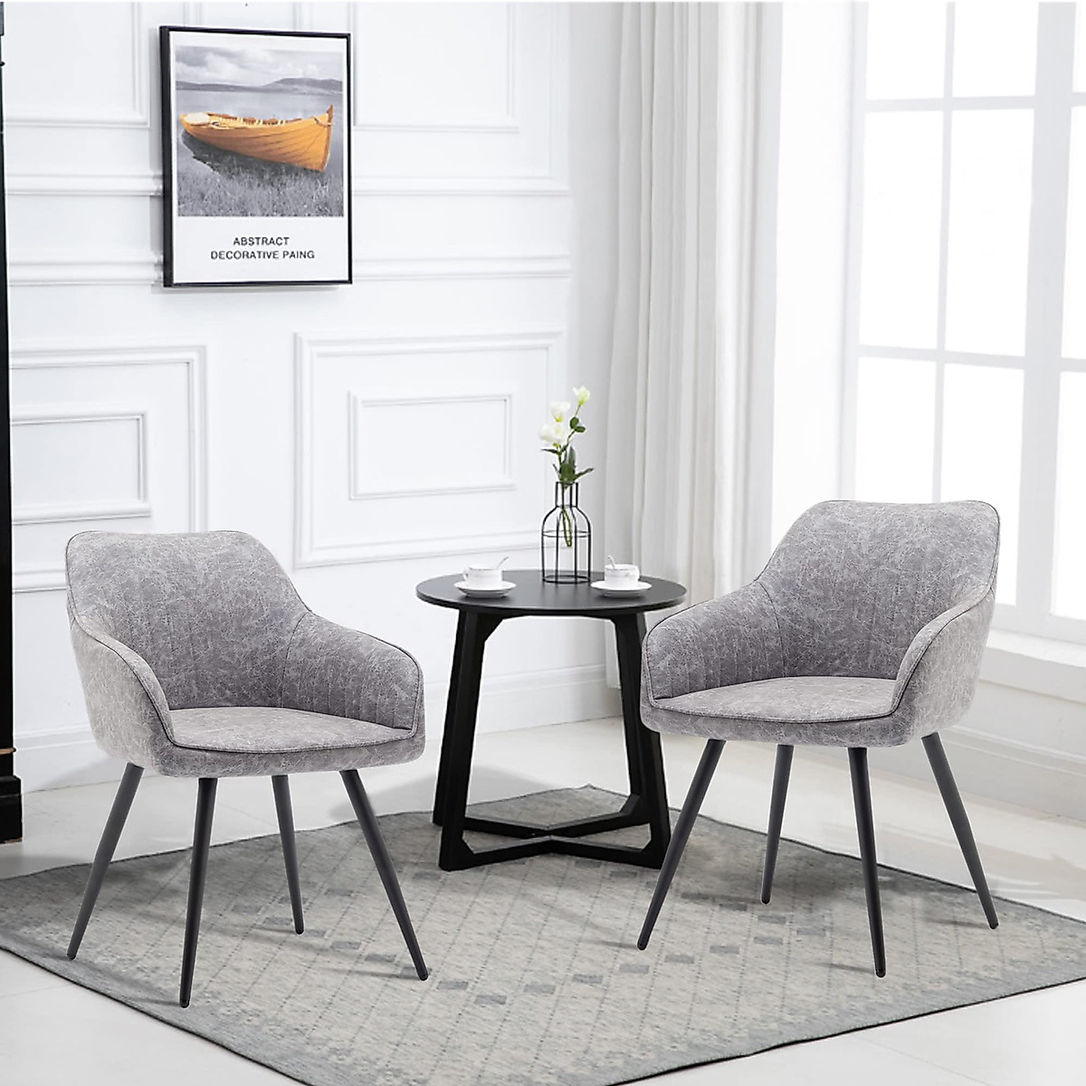 annjoe Faux Suede Accent Chair Arm Chairs Living Room Chairs Leisure Chair Upholstered Chair with Metal Legs Set of 2 for Home Kitchen Office Bistro Cafe