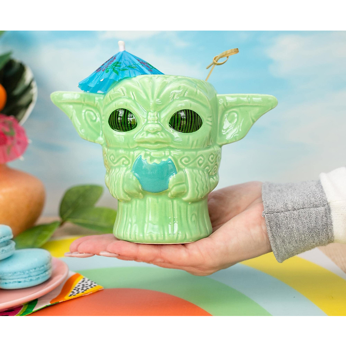 Geeki Tikis Star Wars: The Mandalorian Grogu with Cookie Ceramic Mug | 16 Ounces