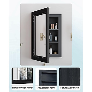 FLYJOE Medicine Cabinet Mirror 16 x 24 Inch Farmhouse Bathroom Mirror Door Paulownia Wood Storage Cabinet with Adjustable Shelves, Wall Mounted for Bathroom Living Room, Black