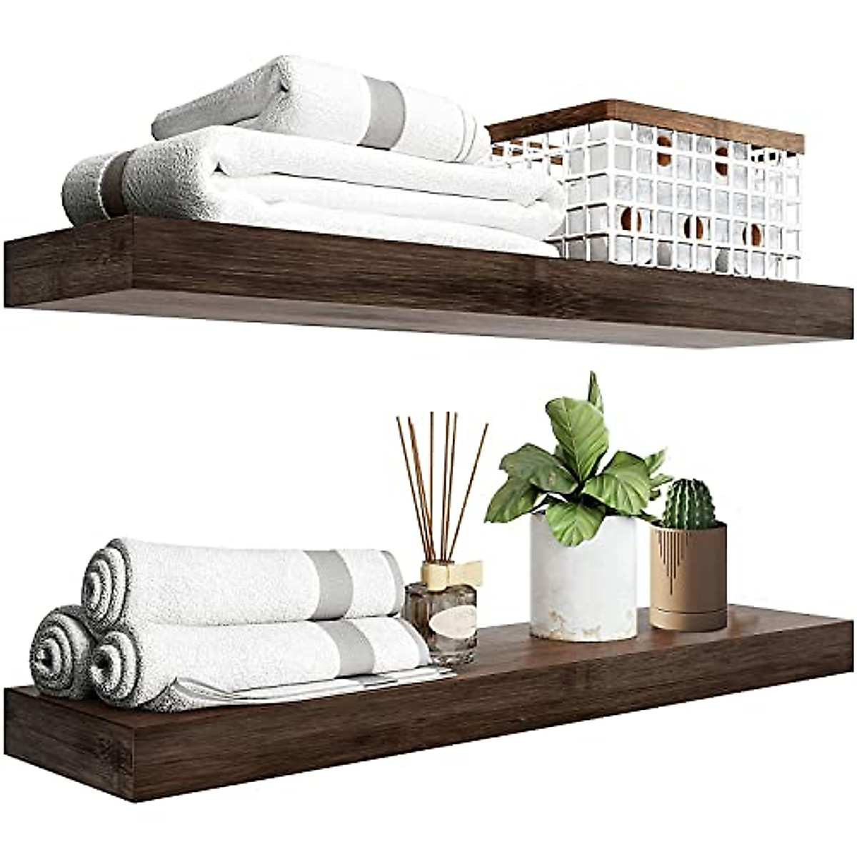 YIHATA Floating Shelf, Large 24 inch Wall Mounted Wooden Shelves Set of 2, Hanging Floating Shelf Bracket for Bedroom, Bathroom, Living Room, and Kitchen Storage Decoration
