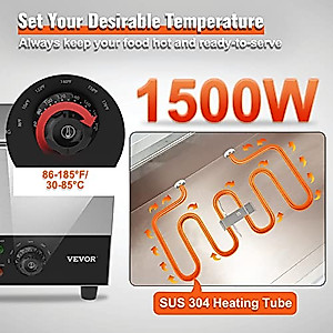 VEVOR 3-Pan Commercial Food Warmer, 3 x 8QT Electric Steam Table, 1500W Professional Countertop Stainless Steel Buffet Bain Marie with 86-185°F Temp Control for Catering and Restaurants, Silver