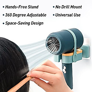TangJZ 180-degree Rotatable Hair Dryer Holder, Hair Dryer Holder Wall Mounted, Bathroom Storage, Easy Installation and Convenient 1PC (Green with Yellow)