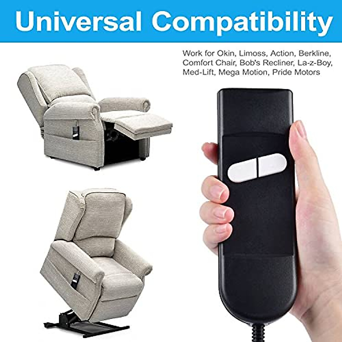 Lift Chair 2 Button 5 pin Hand Controller, Sopito Power Recliner Replacement Button (up/Down) for Okin Lift Chair Power Recliner