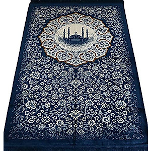 Modefa Turkish Islamic Prayer Rug - Lightweight Velvet Praying Mat - Traditional Muslim Janamaz Sajada - Plush Praying Carpet for Men & Women - Ramadan or Eid Gift - Floral MSQ (Blue)