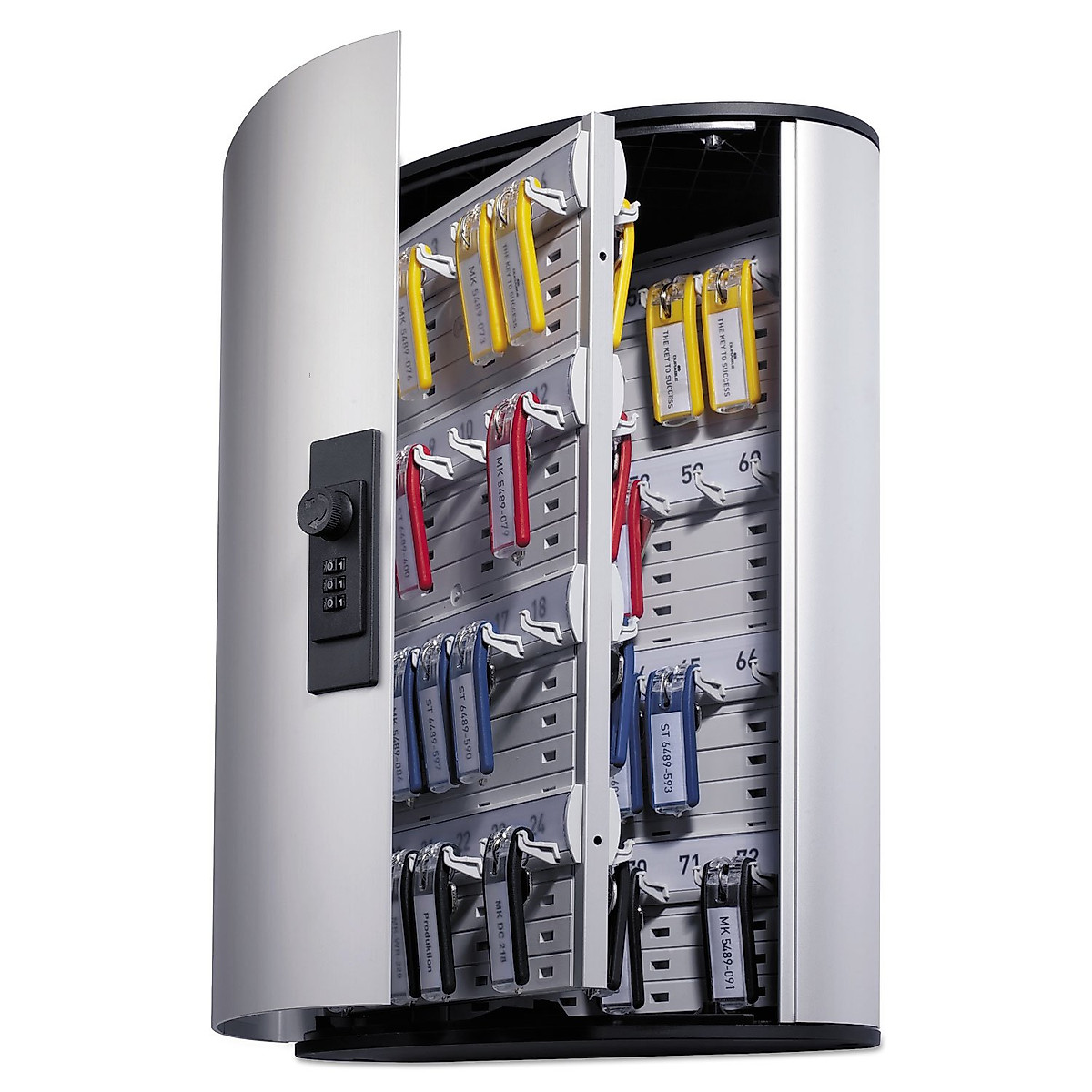 Durable Wall Mounted Secure Key Cabinet with Combination Lock, Holds 72 Key Tags, 11-7/8 x 4-3/4 x 15 3/4 Inches, Brushed Aluminum (196723), Blue