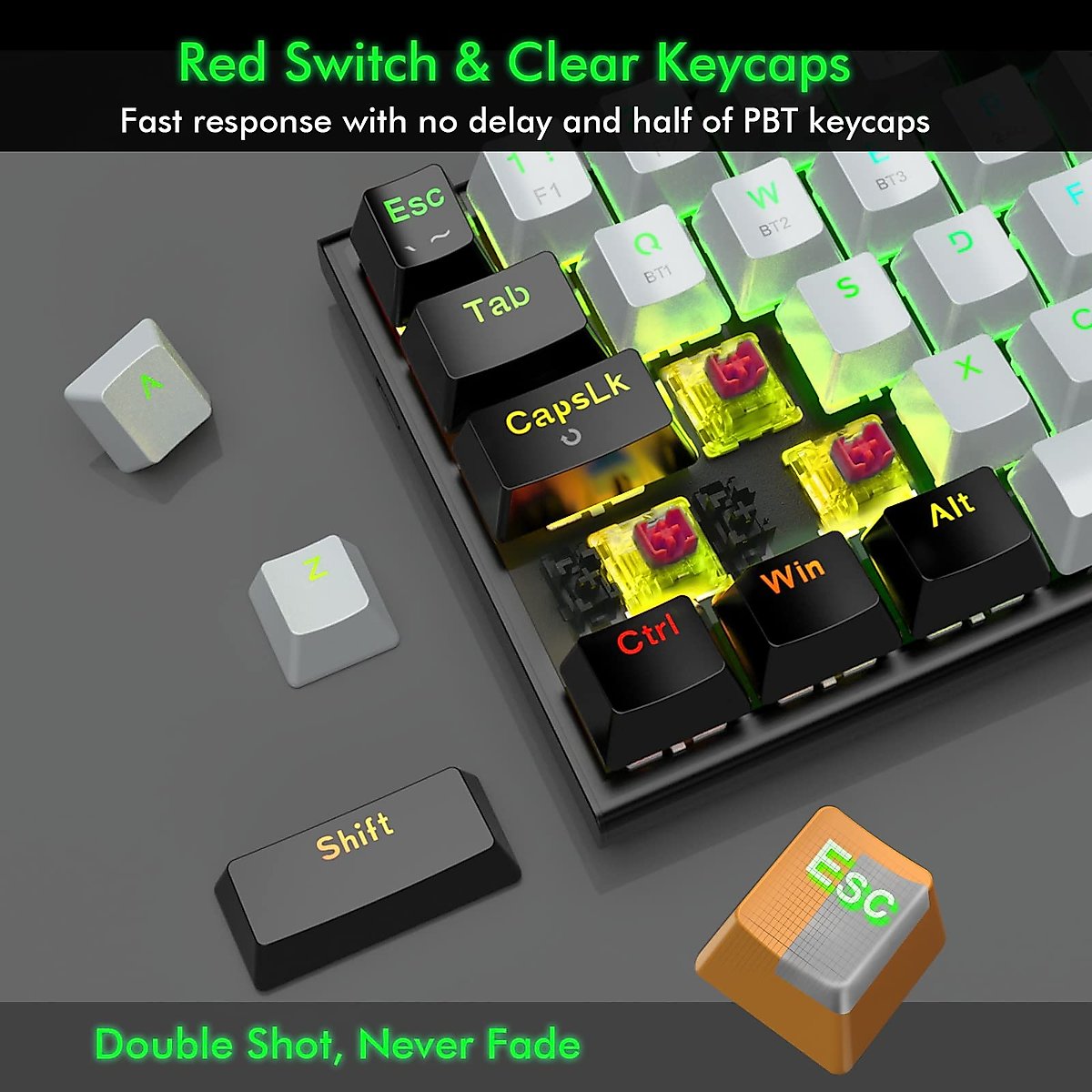 E-YOOSO Wireless Mechanical Keyboard, Bluetooth/2.4G/USB-C 60% Portable Rechargeable 63 Keys Gaming Keyboard, Compact RGB Hot Swappable Mechanical Keyboard with Linear Red Switches for Windows/Mac