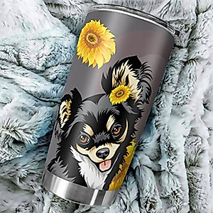 Featmalnr Chihuahua Dog Tumbler With Flip Lid Stainless Steel Coffee Cups Vacuum Insulated Travel Mug for Ice Drink Travel Mug for Office Coffee Cups High-capacity Water Cups Chihuahua Dog 20oz