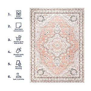 nuLOOM Tracie Machine Washable Floral Medallion Area Rug, 5' x 8', Peach