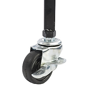 Displays2go Portable Newspaper and Magazine Rack, 4 Angled Shelves, Locking Caster Wheels (Black Steel)