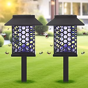 Jahy2Tech 2 Pack Solar Bug Zapper Outdoor Solar Powered Mosquito Zapper Killer Lamp Fly Zapper Repellent Lighting Stake Landscape Fixture for Garden Patio Pathway Backyard Camping, Black