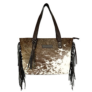 bonanza leathers cowhide leather large shoulder women's handbag with fringes and zipper closure H505C (Chocolate)