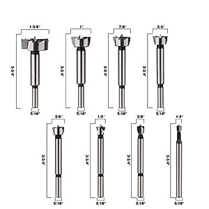 Vearter 8PCS/Set Forstner Drill Bits, 1/4'' to 1-3/8'' Round Shank Multi Sided Wood Drill Kit, Woodworking Self-Centering Hole Saw Tool for Solid Wood, MDF, Plastic, Particleboard, Plywood