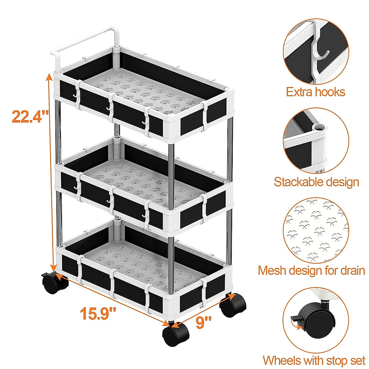 NUNET Under Sink Organizer w. Locking Casters & Handle 2/3/4 Tier Adjustable Small Rolling Cart Cabinet Storage Large Capacity Moving Cart w. Wheels for Kitchen, Bathroom, Countertop (2 Pack 2 Tier)
