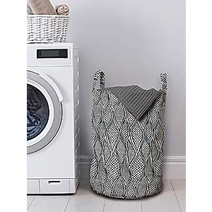 Lunarable Reptile Laundry Bag, Scale Pattern with Vertical Lines Pattern Snake Serpent Skin Design Monochrome, Hamper Basket with Handles Drawstring Closure for Laundromats, 13" x 19", Black White