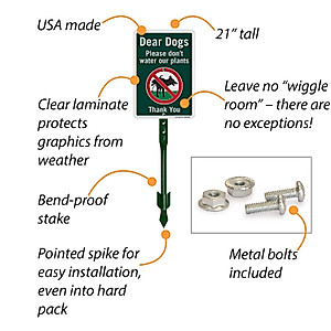 SmartSign 10 x 7 inch Dear Dogs Please Don't Water Our Plants Funny No Dog Pee sign for yard and 18 inch Stake Kit, 40 mil Laminated Rustproof Aluminum, Multicolor, Set of 1, Made in USA