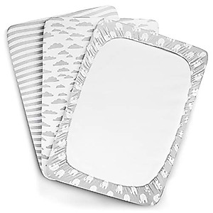 Pack n Play Sheets – Premium Pack and Play Sheets 4 Pack – 100% Super Soft Jersey Knit Cotton Playard Mattress Sheets – Portable Playpen Fitted Play Yard Mini Crib Sheet For Boy & Girl (24 x 38 x 5)