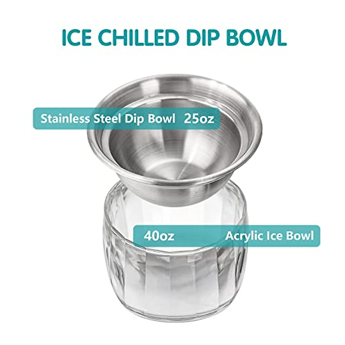 INNOVATIVE LIFE Ice Chilled Dip Bowl 2Pack, 25oz Stainless Steel Serving Bowl with Acrylic Base, Iced Salad Bowl for Fruit, Sauces, Dressing