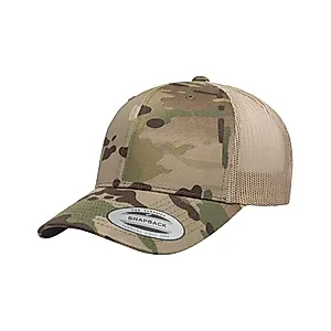 Yupoong 6606 Curved Bill Trucker Mesh Snapback Hat with NoSweat Hat Liner (Multicam Khaki, 1)