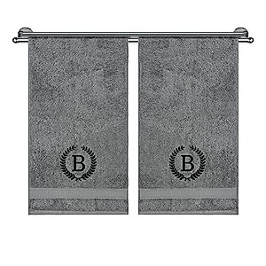 Monogrammed Hand Towels, Decorative Hand Towels, Personalized Gift, Super Soft, Highly Absorbent, 100% Turkish Cotton Gray Hand Towels, Set of 2 by La hammam