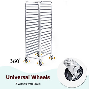 PETSITE 20 Tier Sheet Pan Rack, Commercial Aluminum Full & Half Bun Pan Bakery Rack with Brake Wheels for Restaurant Home Kitchen