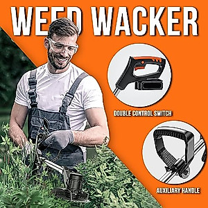 Electric Weed Wacker Battery Operated, Weed Eater Lawn Cordless String Trimmer Battery Power, Grass Cutter Machine, Adjustable Cutting Angle & Height Brush Cutter for Garden and Yard