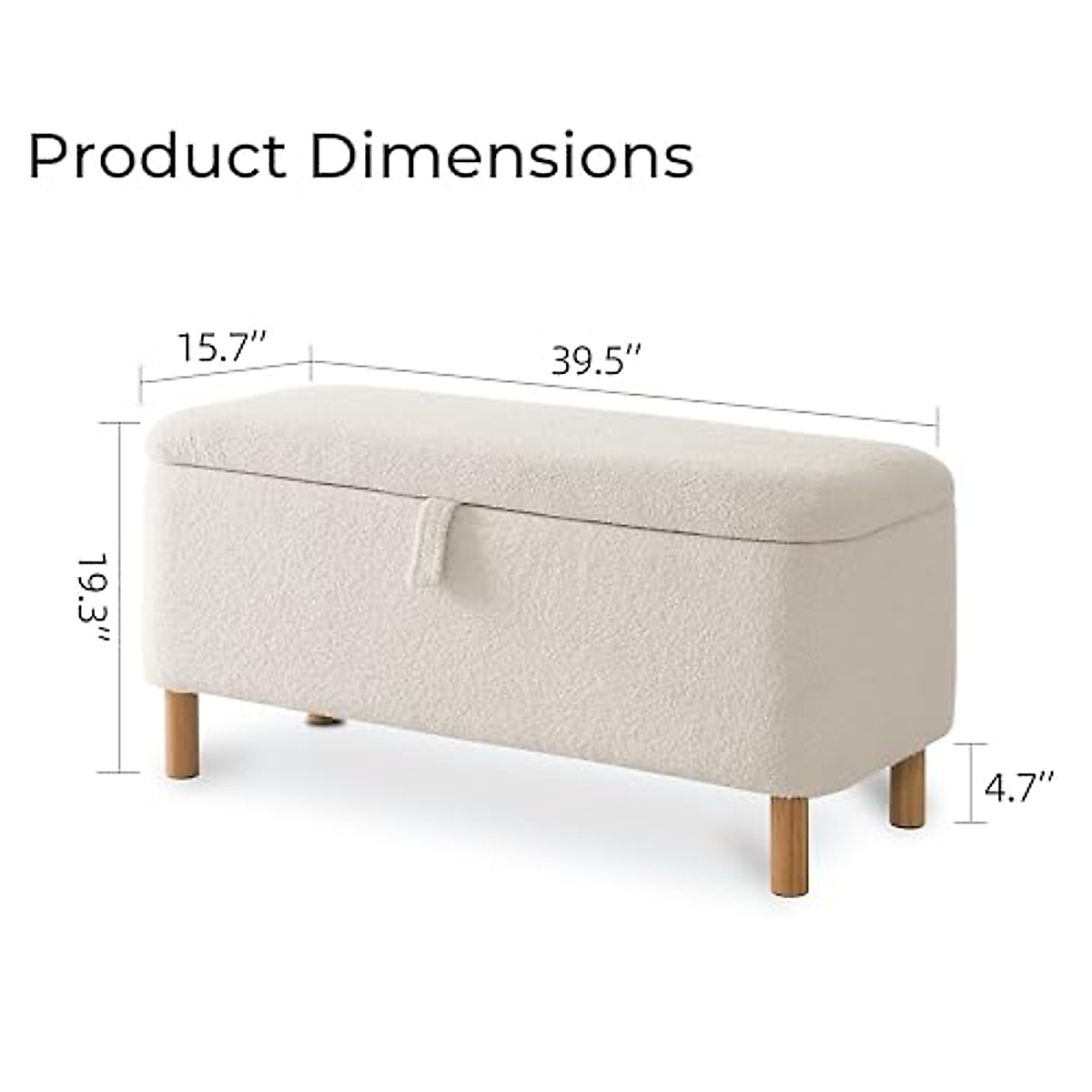 Boucle Storage Ottoman Bench for Bedroom end of Bed, Sherpa Upholstered Shoe Seat Storage Beach for Entryway Bed Foot, Rectangle Cushion Padded Blanket Chest Cute for Living Room, White