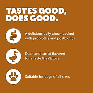 Protexin Daily Care Gut+ Wellness, 60 probiotic and postbiotic Dog Supplement Chews – Duck and Carrot Flavored