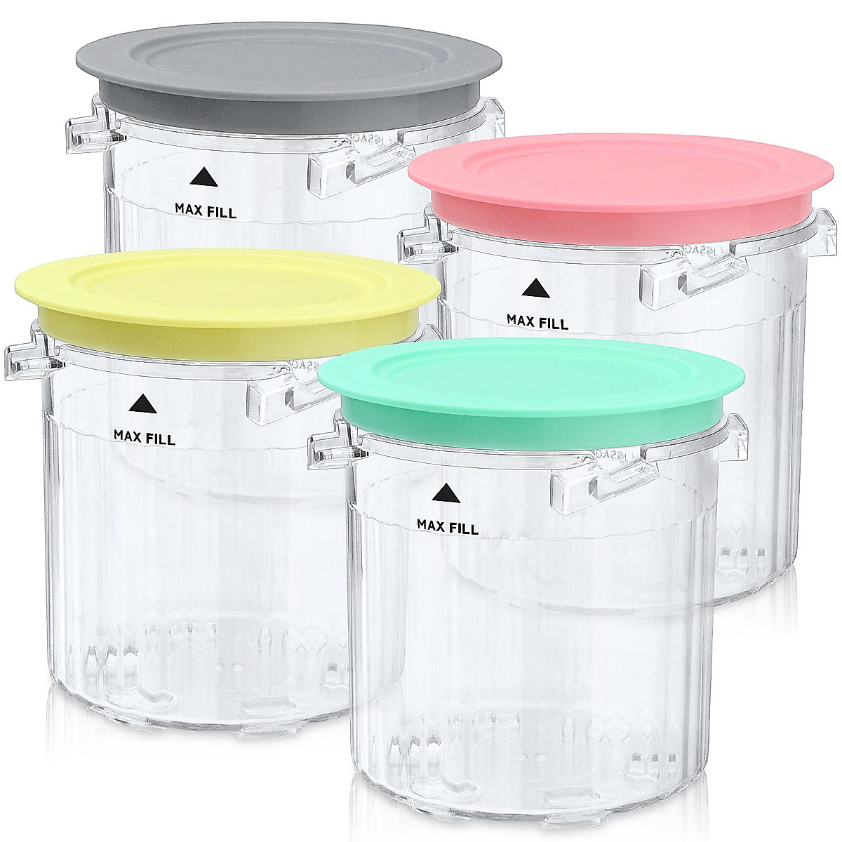 VanlonPro Pints and Lids Replacement for Ninja CREAMi Breeze Containers - 4 Pack, 16oz Cups Compatible with NC200 NC201 NC201Q CN205A NC100 NC101 Series Ninja Creamy Breeze Ice Cream Maker, BPA Free