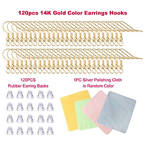 Earring Hooks for Jewelry Making - 120 PCS/60 Pairs Hypoallergenic 14K Gold Ear Wires Fish Hooks for Jewelry Making, Jewelry Findings Parts with 120 PCS Rubber Earring Backs Stopper for DIY Earrings