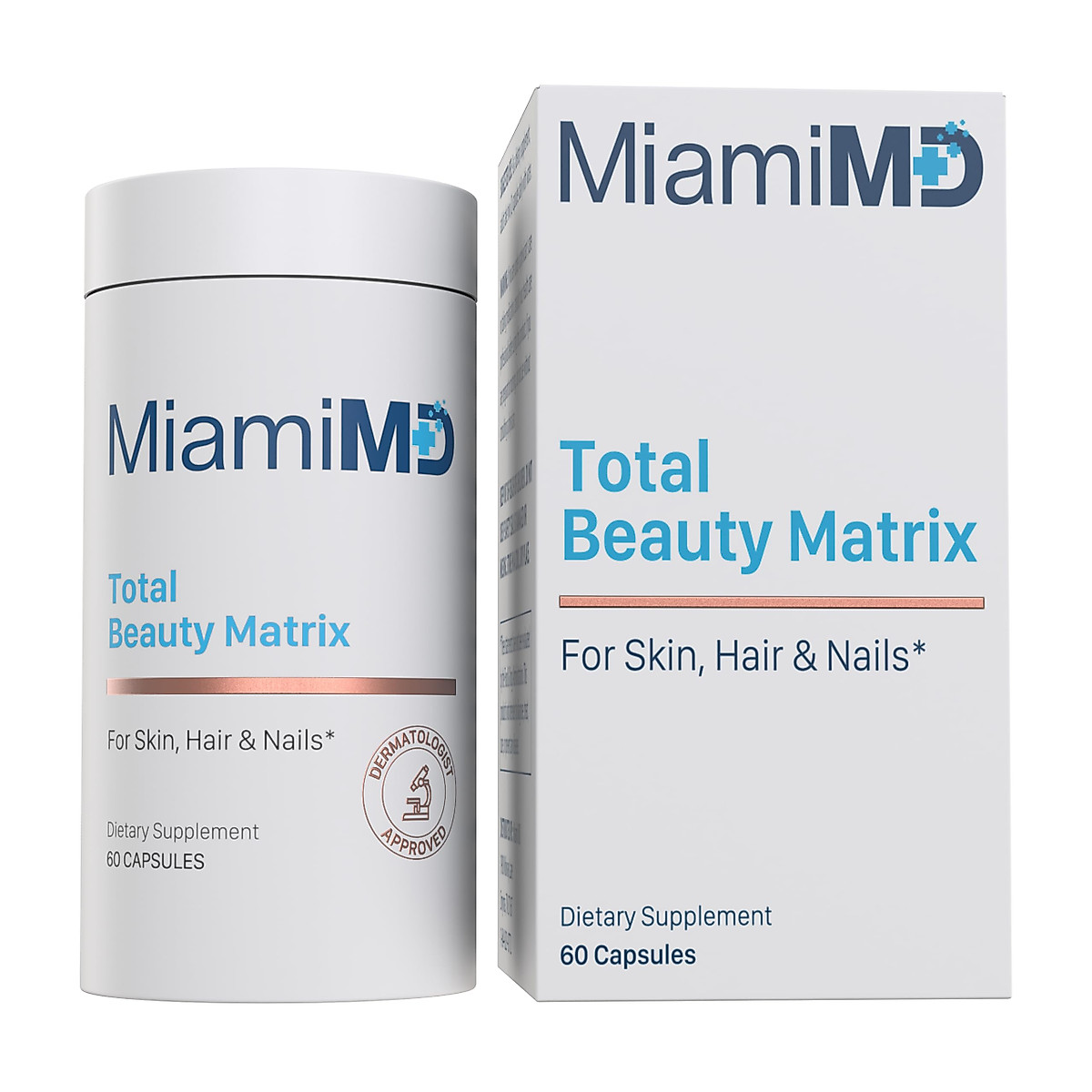 MiamiMD Total Beauty Matrix Collagen Supplements for Women - Collagen Capsules with Vitamin C for Hair, Skin and Nails - Cruelty Free - 60 Capsules
