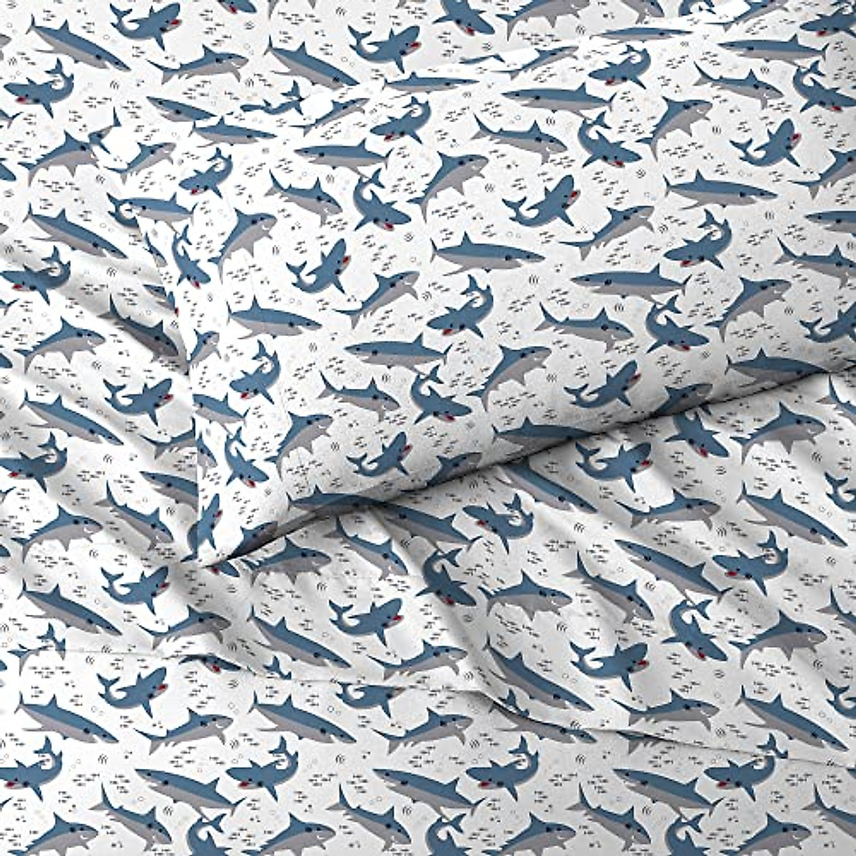 dream FACTORY Kids Sheet Set Lightweight Microfiber Bed Sheets Super Soft Easy Wash Cozy Bedding 10” Pocket - Twin, Blue Sharks