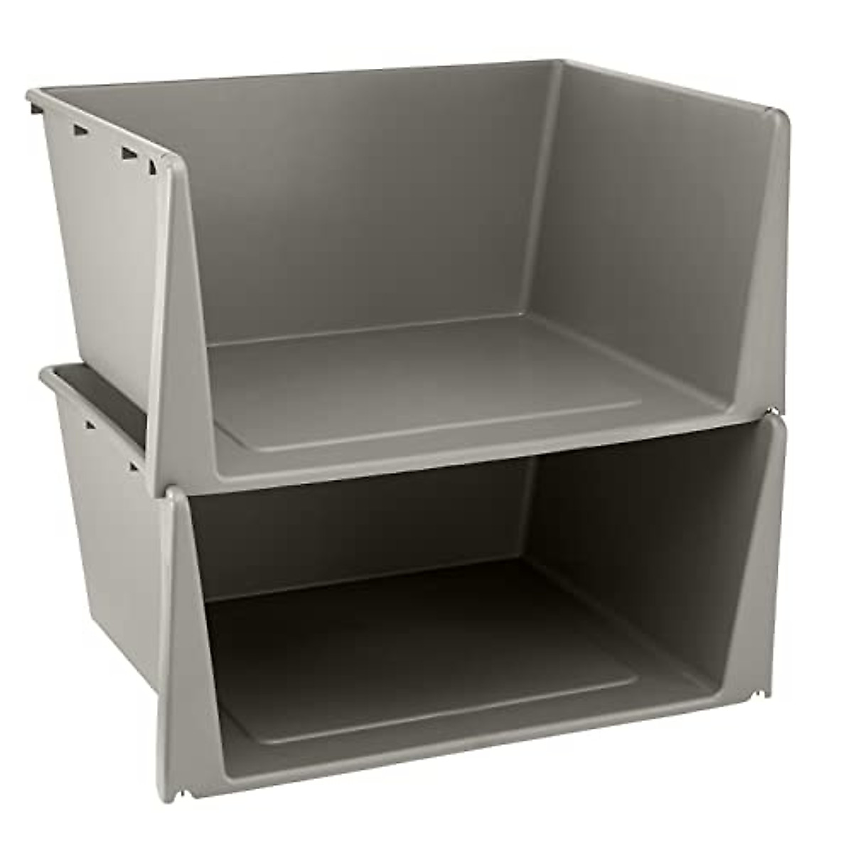 Organize Your Home Stackable Storage Containers with Open Front, 2 Pack, Great Organizing Bins for Pantry, Closet, Bedroom, and all Storage, Grey, 19.8” x 15.2” x 9.3”