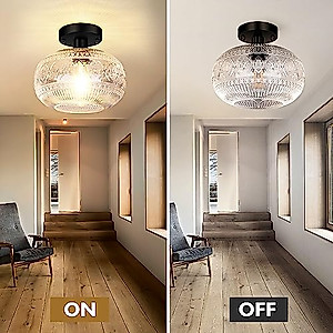 ONELEJA Black Semi Flush Mount Ceiling Light Fixture, Hallway Light, Globe Glass Ceiling Light, Overhead Light Fixture, Kitchen Lighting fixtures Ceiling, Light Fixtures for Porch Entryway Bathroom