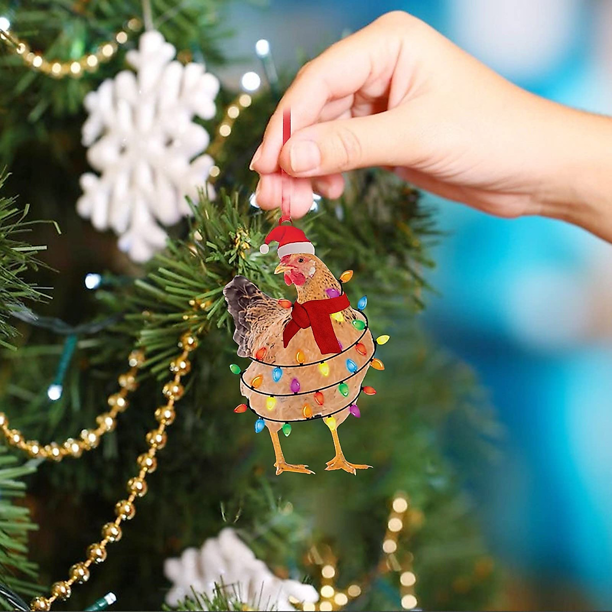 QAZIUY Christmas Wood Hanging Ornaments Funny Hanging Ornaments Clearance Christmas Chicken Acrylic Decorations 2024 Scarf Chicken Christmas Decorations Pendant