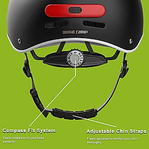 BASE CAMP BC-019 Adult Bike Helmet with Rechargeable Rear Light for Men & Women, Safety Certified Adjustable Urban Stylish Bicycle Helmet for Commuting, Skateboard, Scooter, Ebike