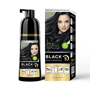 Natural Black Semi-Permanent 3-in-1 Hair Dye Shampoo, 13.5 FL Oz - 100% Grey Coverage, Color Shampoo