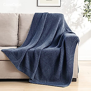 CozeCube Blue Throw Blanket for Couch, Soft Cozy Cable Knit Throw Blanket for Bed Sofa Living Room, Lightweight Warm Decorative Farmhouse Christmas Throw Blanket, 50"x60", Dusty Blue