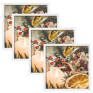 ArtbyHannah 4 Pack 10x10 Framed Blue Wall Art Set with White Frame Floral Print for Bathroom Bedroom Home Decoration