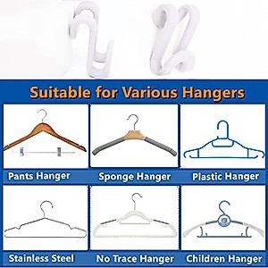 YuGtcen 70 Pcs Hanger Connector Hooks, Hangers Space Saving Mini Cascading Hanger Hooks for Velvet Huggable Hangers, Wooden Hangers, Heavy Duty Space Saving Hanger Organizer for Closet (White)