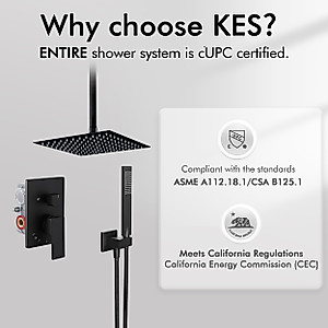 KES Ceiling Shower Head Shower System 10 Inches Rain Shower Faucet Set Shower Valve and Trim Kit Matte Black, XB6235-BK