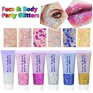 4 Colors Body Glitter Gel,Face Glitter Body Gel Singer Concerts Makeup,Sparkling Holographic Gel Long Lasting Chunky Sequins Glitters for Eye Lip Hair Nails,Festival Rave Accessories Halloween Makeup