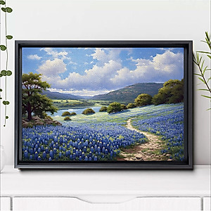 Enchanting Texas, Native Texas Hill Country Bluebonnet Landscape - Fine Art Print Mounted in a White Mat Board