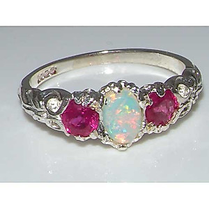 LetsBuyGold 925 Sterling Silver Natural Opal and Ruby Womens Promise Ring - Size 6.5